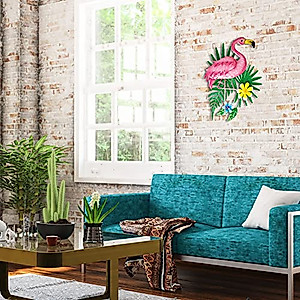 dreamskip Pink Flamingo Wall Decor, Outdoor Metal Wall Art, Flamingo Gifts for Woman, Decoration for Garden, Yard, Party