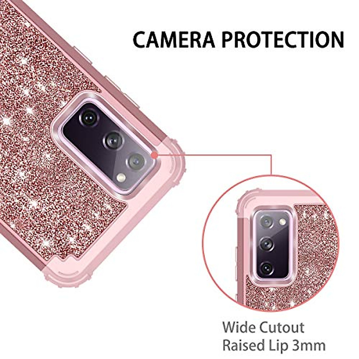 LONTECT Compatible with Galaxy S20 FE 5G Case Glitter Sparkly Bling Shockproof Heavy Duty Hybrid Sturdy High Impact Protective Cover Case for Samsung Galaxy S20 FE 5G 6.5 inch 2020, Shiny Rose Gold