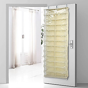 Yuecoom Hanging Shoe Organizer Over Door, 26 Large Pocket Shoe Rack Closet Shoes Hanger Non-Woven Transparent Storage Bag(Beige)