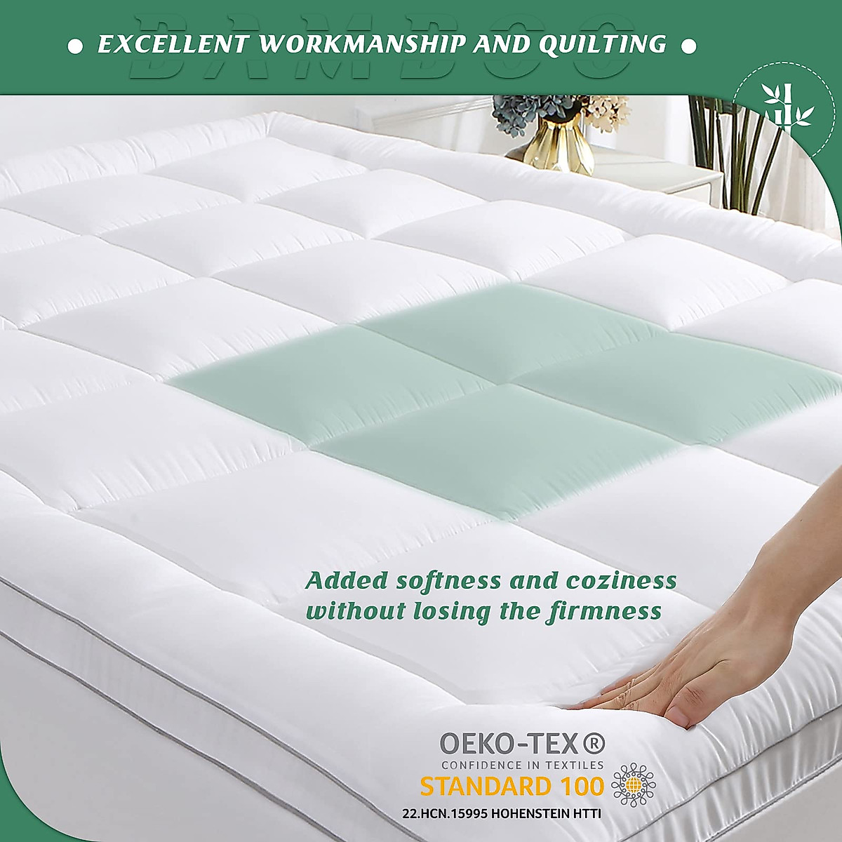 GRT Pillowtop Mattress Topper King Size, Rayon from Bamboo Mattress Cover Padded with 900gsm 3D Snow Down Alternative Filling, Extra Thick Mattress Pad King for Back Pain