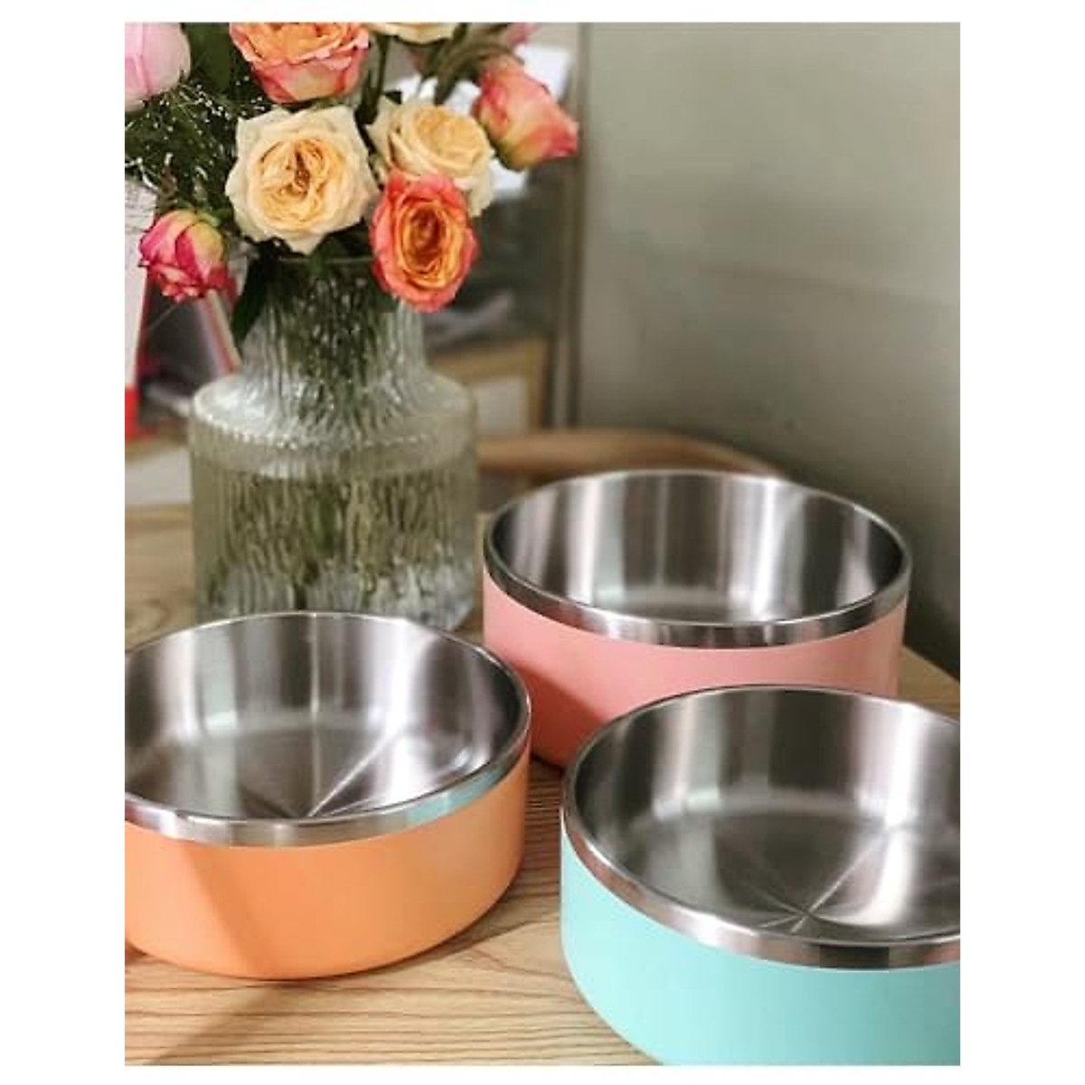 IKITCHEN Dog Bowl for Food and Water, 64 Oz Stainless Steel Pet Feeding Bowl, Durable Non-Skid Double Wall Insulated Heavy Duty with Rubber Bottom for Medium Large Dogs (64 Ounces/8 Cup, Orange)