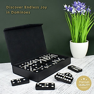Dominos Set for Adults and Kids - Dominoes - Domino Classic Board Games, Christmas Games – Double Six Standard Dominos Set 28 Tiles with Black Leather Case - Juegos de Mesa (Black Leather Case)