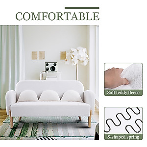 SumKea 59.1'' Teddy Loveseat Sofa, Futon Couch with Three Lumbar Pillows, Small Sofa Couch for Living Room, Apartment, Office, White
