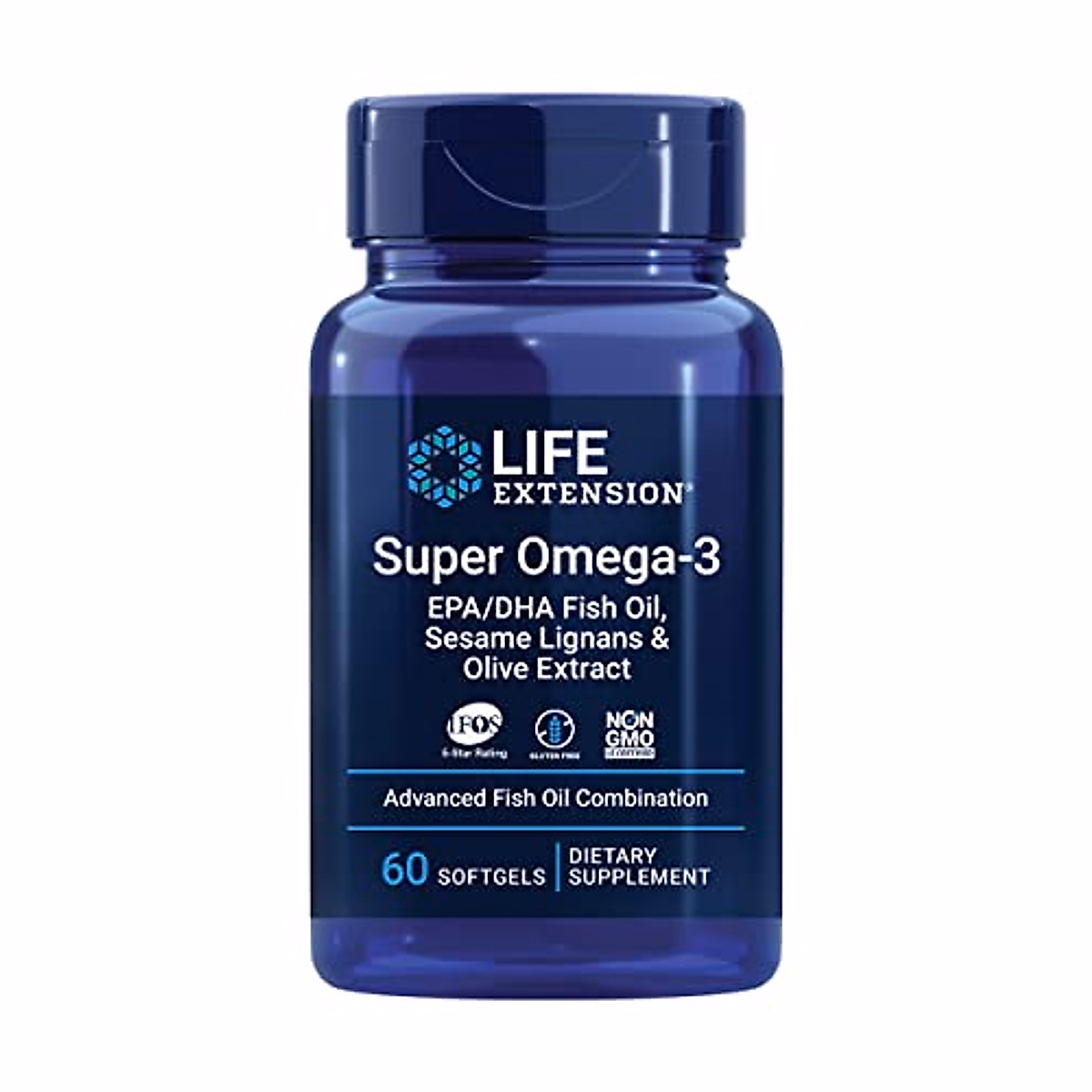 Life Extension Super Omega-3 EPA, DHA Fish Oil, Sesame Lignans & Olive Extract - IFOS Certified Omega3 Wild Fish Oil Supplement - for Heart and Brain Health - Gluten-Free, Non-GMO - 60 Softgels