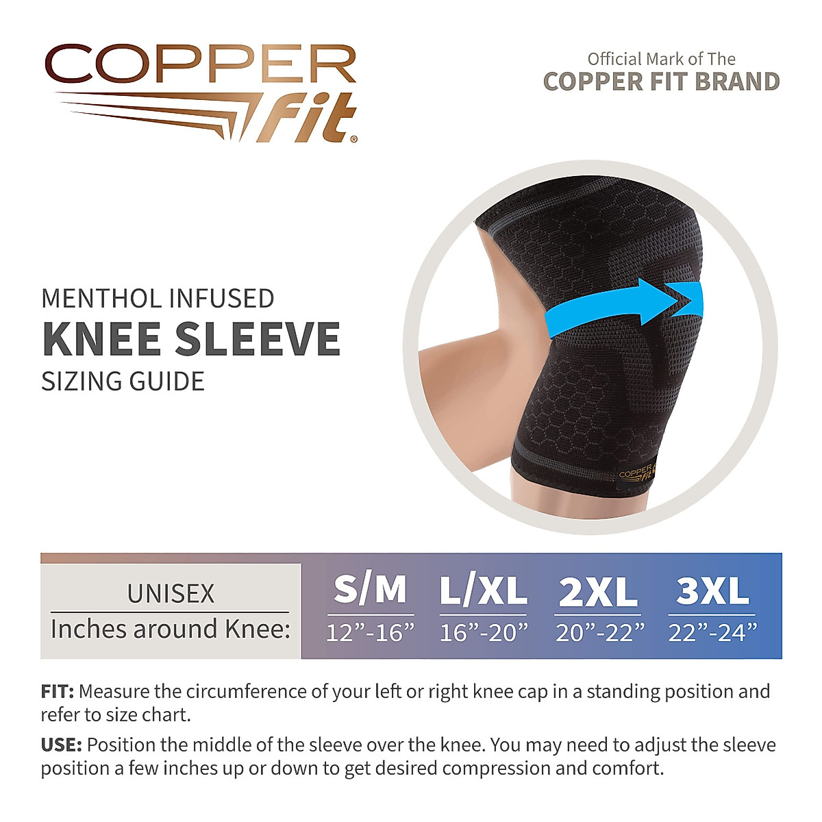 COPPER FIT ICE Knee Compression Sleeve for Knee Pain, Inflammation, Joint Pain Relief, Meniscus, ACL, Arthritis, - Walking, Running, Workout -- Knee Compression Support for Men and Women