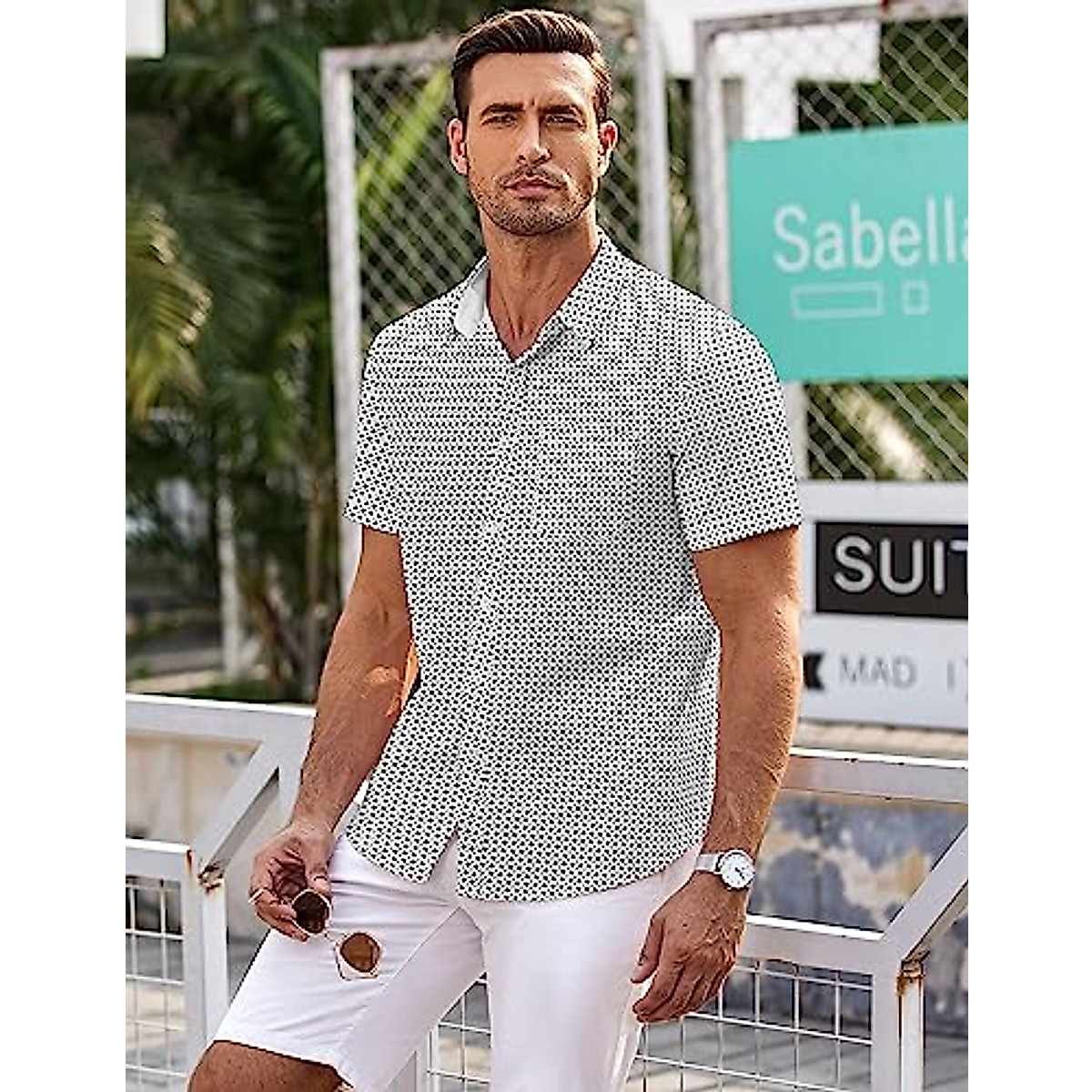 COOFANDY Men's Short Sleeve Slim Fit Dress Shirt Fitted Button Down Fashion Casual Business Polka Dot Printed Shirt