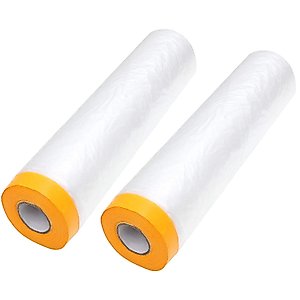 AConnet Pre-Taped Masking Film 13ft x 130ft Painters Plastic Sheeting Roll, Clear Plastic Sheeting Cover Plastic Drop Cloths for Painting, Automotive Appliance (2 Rolls, 65ft Per Roll)
