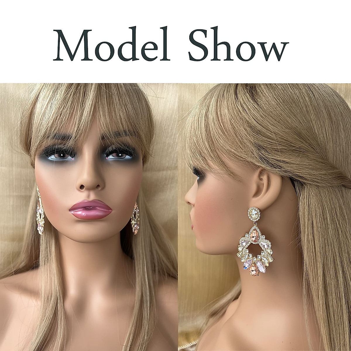 VANGETIMI Fashion Rhinestone Statement Drop Dangle Zinc Earrings Large Colorful Crystal Chandelier Earrings for Women Bridal Wedding Party Prom