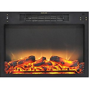 Cambridge Electric Fireplace Insert for Mantel with Realistic Flames & Enhanced Charred Log Display with Remote Control, Modern Indoor Heating for Home & Rooms up to 210 Sq.Ft. (23" x 17.1" x 5")