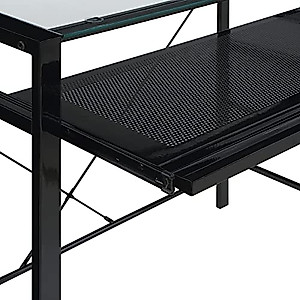 OSP Home Furnishings Zephyr Computer Desk with Keyboard Shelf and Tempered Glass Top, Clear Glass and Black Frame, 36" W x 20" D x 30.25" H