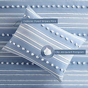 Urban Habitat Queen Duvet Cover Set Clipped Jacquard, Tufts Pompom Accent, Boho Duvet Covers, All Season Lightweight & Fluffy Bedding Cover, Matching Shams, Rowan, Full/Queen Blue 3 Piece