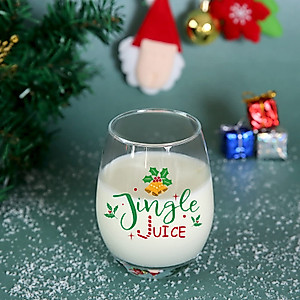 Jingle Juice Christmas Wine Glass, 15 Oz Christmas Stemless Wine Glass for Friends Women Men, New Year Gift Idea for Christmas Wedding Party