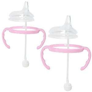 2 Pack Pink Soft Spout Sippy Cup - Transition Sippy Cup Kit for Comotomo 5 & 8 Oz Bottles - Conversion Kit Fits 5 Ounce and 8 Ounce Bottles - Baby Bottle Nipple with Weighted Straw and Bottle Handles