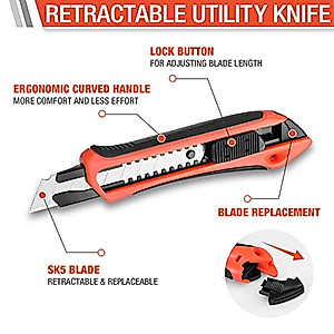 VALUEMAX Utility Knives Set, Box Cutter Retractable, 18mm Snap-off Knife, Razor Blade Scraper, 3-piece Complete Work Knife Set with 28-piece Blades