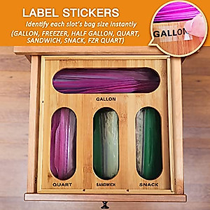 Ziplock Bag Organizer for Drawer, Storage Bag Organizer for Kitchen, Bamboo Sandwich Plastic Bag Organizer Compatible with Ziploc, Bamboo Baggie Organizer Container for Gallon, Quart, Sandwich, Snack