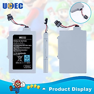 UCEC 6600mAh Wii U Gamepad Battery Replacement Rechargeable Battery Pack Wii Accessories for Nintendo Wii U Gamepad WUP-010, WUP-012