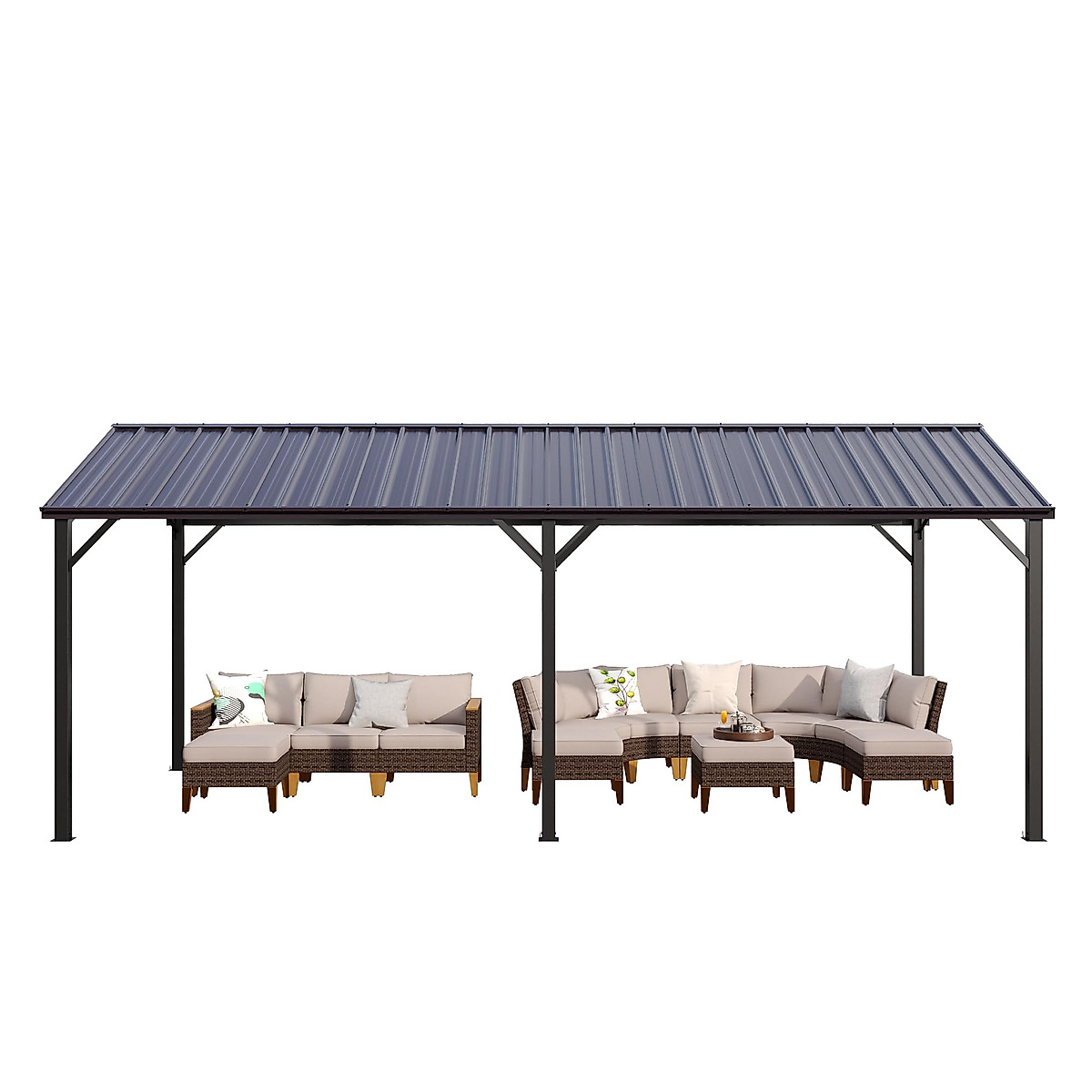 PHI VILLA 10 x 20 ft Carport Metal Carports with Galvanized Steel Roof, Sturdy Heavy Duty Metal Carport for Cars, Boats, and Tractors