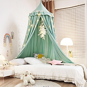Kertnic Decor Canopy for Kids Bed, Soft Smooth Playing Tent Canopy Girls Room Decoration Princess Castle, Dreamy Mosquito Net Bedding, Children Reading Nook Canopies in Home (Green)