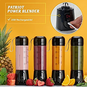 PATRIOT HEALTH ALLIANCE Patriot Power Blender, Portable, Cord-Free USB Rechargeable Mini Blender, Make Smoothies, Protein Shakes, Slushies for Kids & Margaritas On-The-Go, Ideal for Travel, Gym, Camping