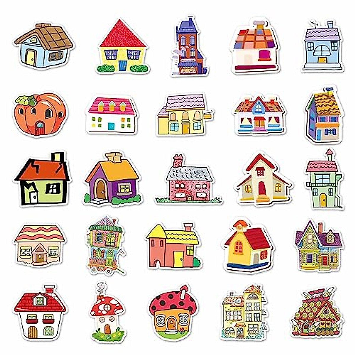 50Pcs Cartoon Houses and Castles Stickers, Vinyl Mushroom Houses Stickers for Water Bottles,Laptops,Phones,Scrapbooking,Journaling, Mug Decals-Perfect Party Favors for Kids,Boys,Girls,Teens