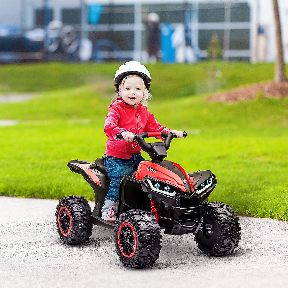 Aosom 12V Kids ATV Quad Car with Forward & Backward Function, Four Wheeler for Kids with Wear-Resistant Wheels, Music, Electric Ride-on ATV for Toddlers Ages 3+ Years Old, Red