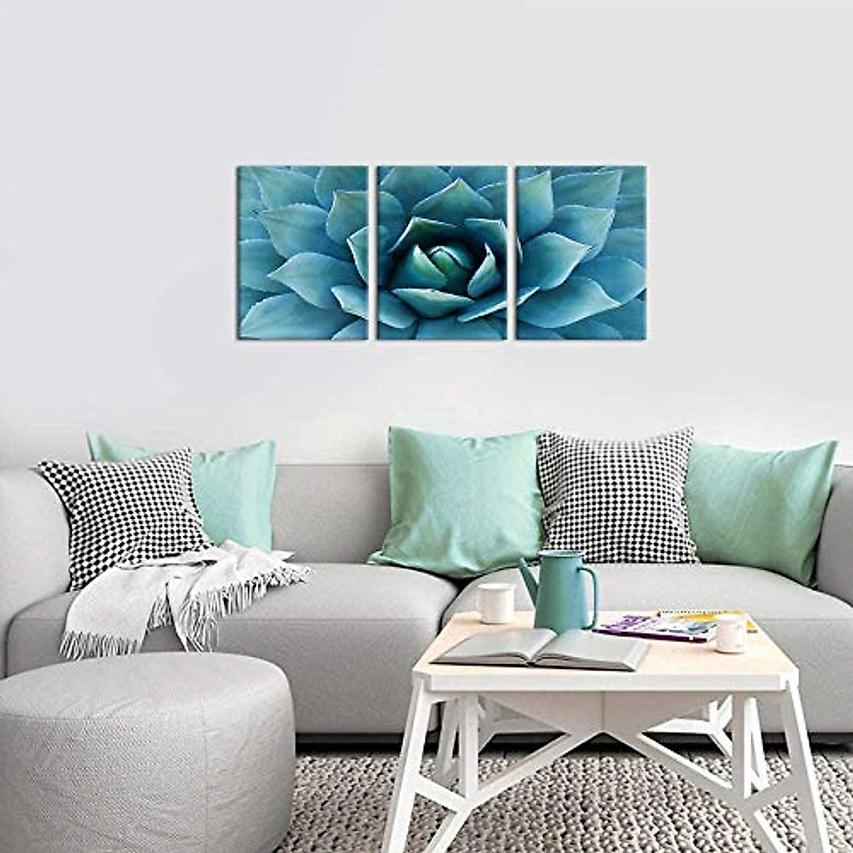 Biuteawal- Modern Canvas Painting Wall Art Blue Agave Picture Plant Painting Wall Decor Turquoise Teal Art Print Gallery Wrap Ready to Hang Modern Bedroom Decorations