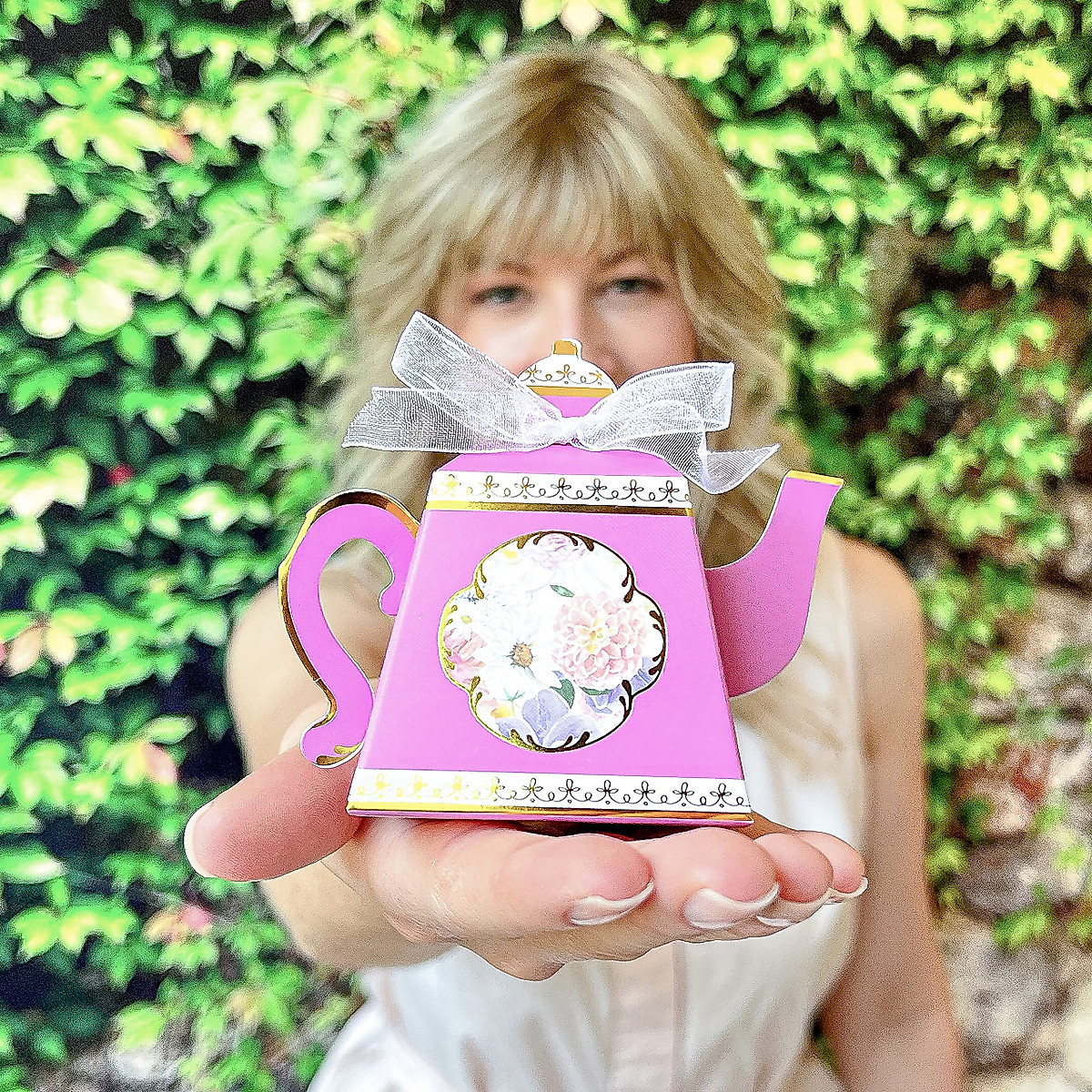 Kate Aspen Vintage Floral Tea Pot Shaped Party Favor Boxes (Set of 24 Assorted Colors) - Weddings Favors, Bridal Showers Brunches, Baby Candy Boxes, Birthday Decorations