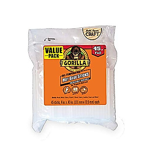 Gorilla Hot Glue Sticks, Full Size, 4" Long x .43" Diameter, 45 Count, Clear, (Pack of 1)
