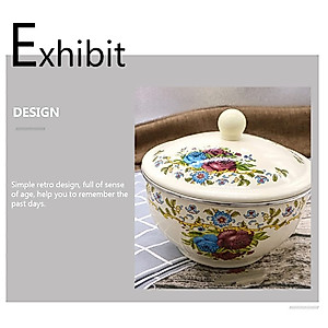 Cabilock Mixing Bowl Enamel Soup Bowl With Lid Flower Prints Enamelware Basin Old- fashioned Bowl Thickened Enamelware Bowl Large Capacity Vegetable Fruit Rice Pot Random Color Enamel Serving Bowls