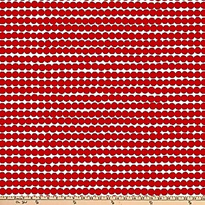 Marimekko Rasymatto Cotton Fabric, White/Red, Fabric By The Yard