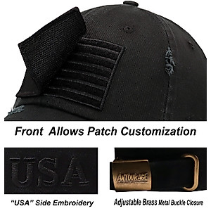 Antourage American Flag Hat for Men and Women | Vintage Baseball Tactical Hat Cap with USA Flag + 2 Patriotic Patches ((11) Black)