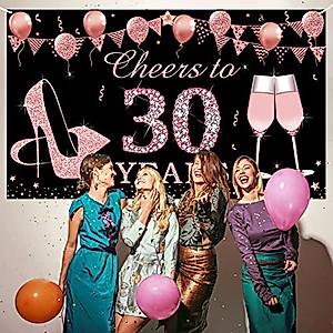 Kauayurk 30th Birthday Decorations Cheers to 30 Years Banner, Rose Gold 30 Year Old Birthday Backdrop Decor for Women, Large Thirty Birthday Poster Party Supplies
