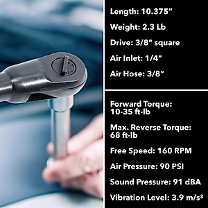 M7 NE-321 3/8-inch Pneumatic Ratchet Wrench, Compact and Lightweight 3/8 Torque Wrench for Auto Repair, Mechanic Tool with 69 ft-lb Maximum Reverse Torque, Ergonomic Air Tool with High Performance