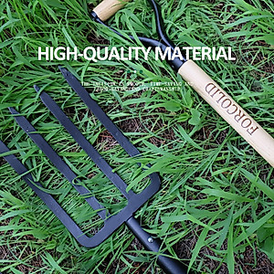 FORCOLID Garden Fork, 4-Tine Spading Digging Fork, Pitch Fork-45Inch, Forged Steel Y-Grip, Wood Handel