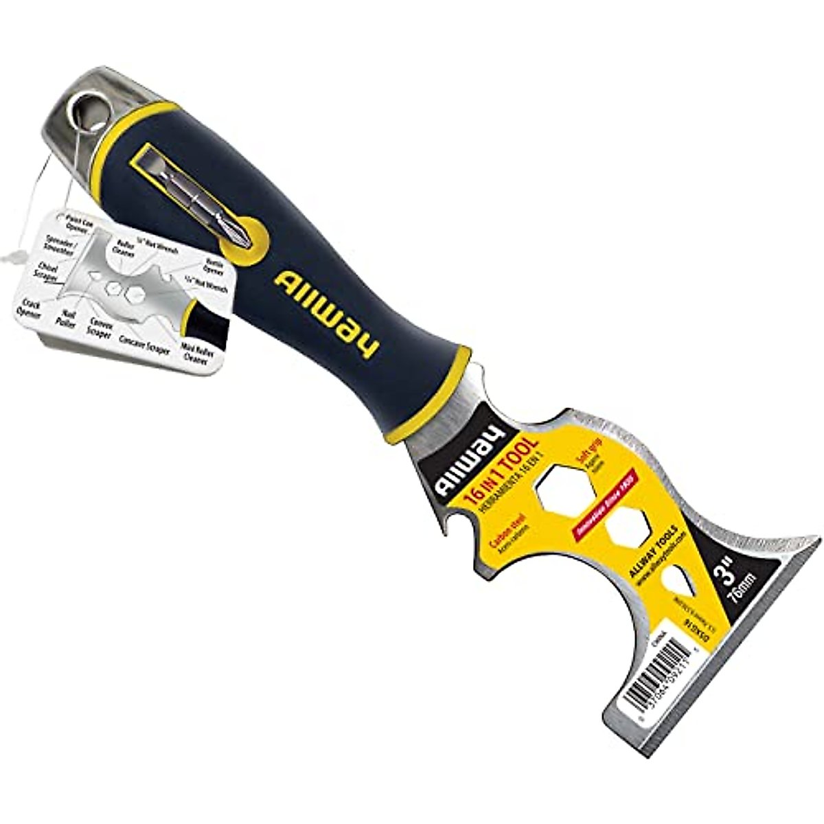 ALLWAY DSXG16 Soft Grip 16-in-1 Painter's Multi Tool with Hammer End and 2 Screwdriver Bits