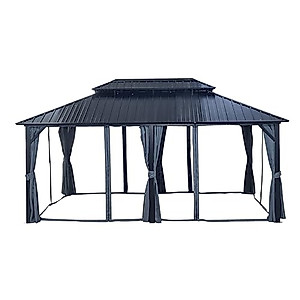 Goohome 12 x 18FT Hardtop Gazebo, Aluminum Frame Double Roof Canopy with Mosquito Net and Curtains, Outdoor Permanent Hard Top Waterproof Pergola for Shade and Rain for Lawn, Backyard, Patio