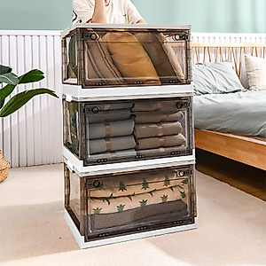 haomsj Stackable Storage Bins Collapsible Closet Organizer Clear Box Large Cube Plastic Container with Handles & Wheels, 2 Ways to Open for Playroom, Home and Camping Cabinet (25Quarts+3Pcs, White)