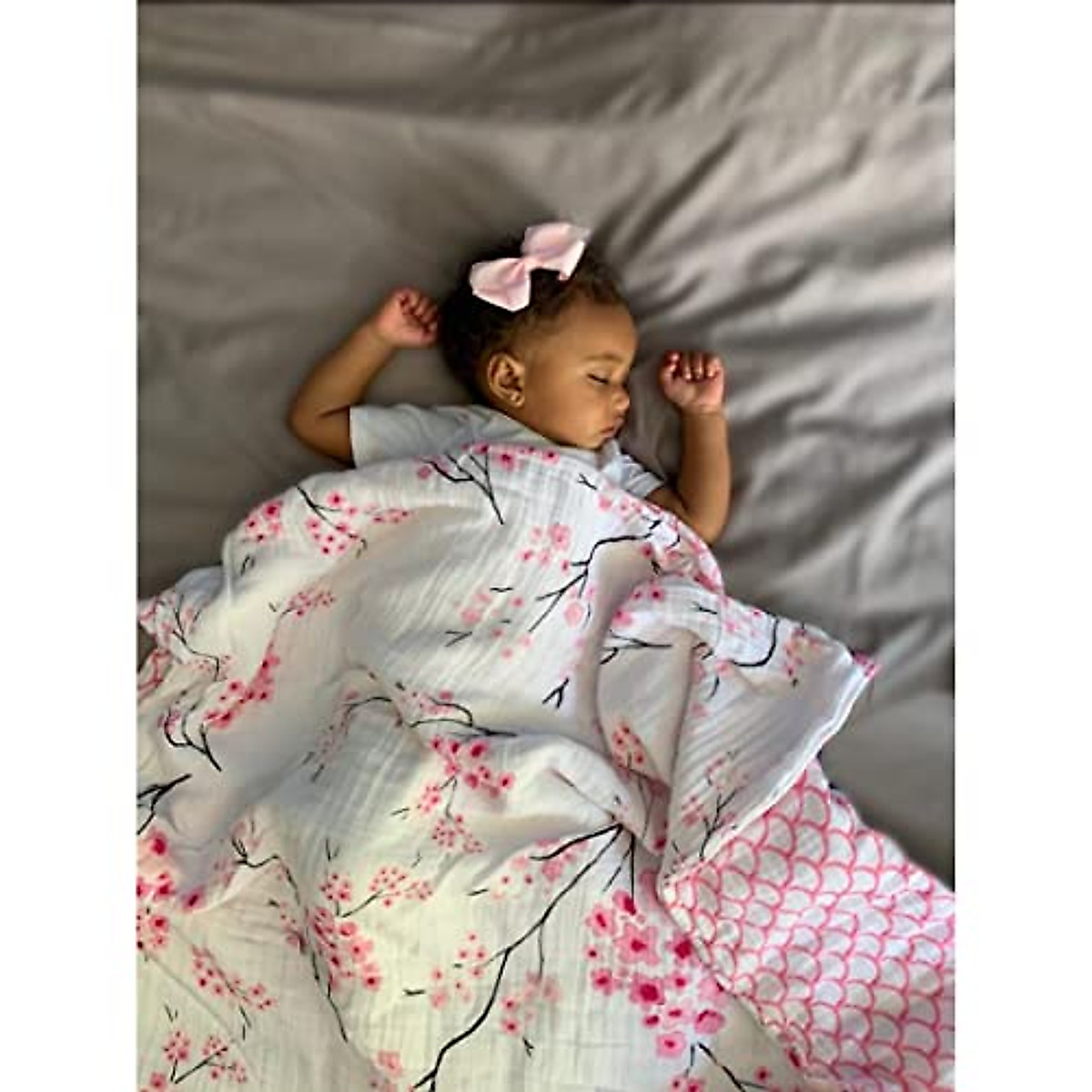 Malabar Baby Organic Cotton Reversible Muslin Snug Blanket, Luxurious Everything Baby Receiving Stroller Blankets for Newborns, Infants & Kids, Cherry Blossom