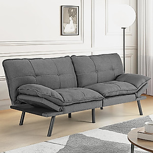 Emerspring Futon Sofa Bed,Convertible Sofa Bed Couch, Memory Foam Loveseat Sofa,Small Splitback Sofa Sleeper for Office,Living Room,Light Grey