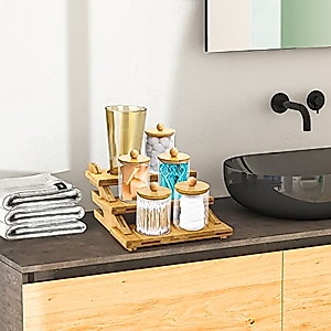 FTUREERA Qtip Holder Storage Organizer, 3 Layer Cotton Ball Holder Apothecary Jars Storage Rack for Bathroom，Suitable for 6 Pack Bathroom Jars up to 2.8 Inches in Diameter