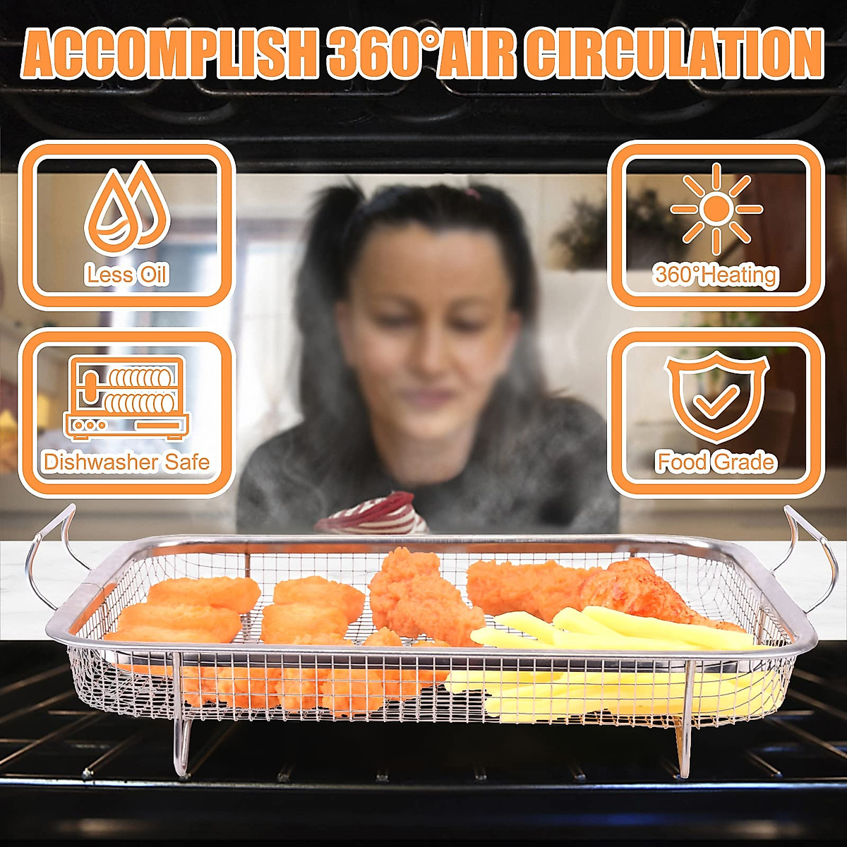 Eyourlife Air fryer Basket for Oven 15 x 11 Inches, Small & Large Set of Stainless Steel Non Toxic Baking Pan Cookie Sheet, Grill Basket with Drip Tray, Bakeware Sets Rack PFAS Free for Christmas