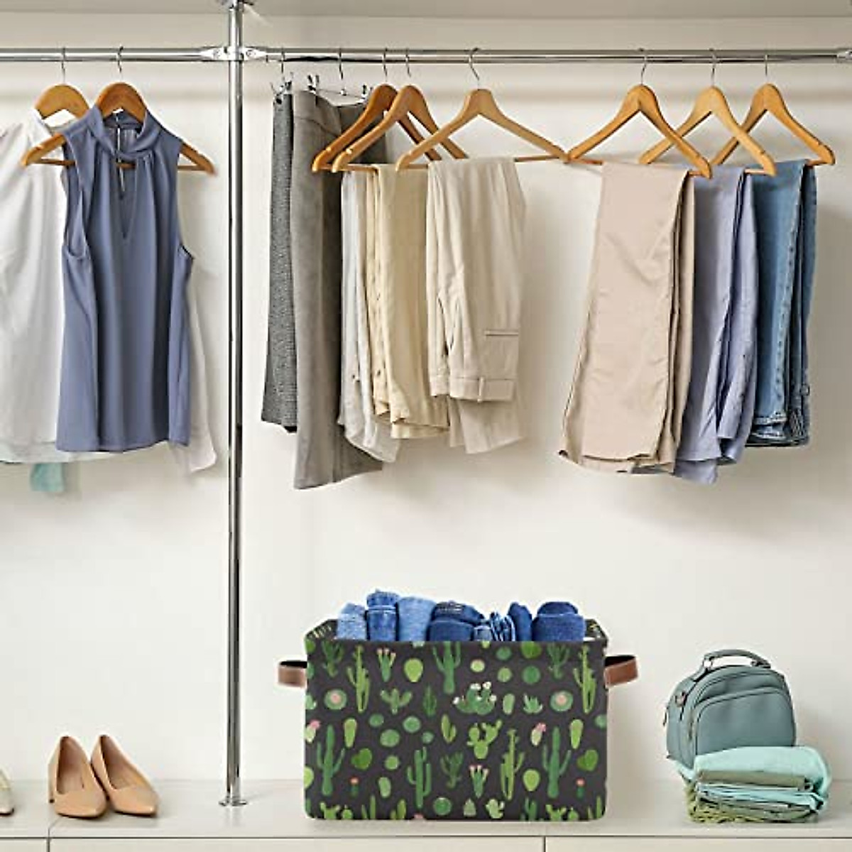 ALAZA Green Plant Cactus Foldable Storage Box Storage Basket Organizer Bins with Handles for Shelf Closet Living Room Bedroom Home Office 2 Pack