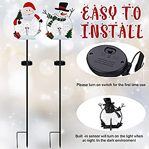 Spiareal 4 Pack Christmas Metal Lights Outdoor Solar Stake Light Snowman Christmas Garden Stake Light with Warm Lights Solar Christmas Yard Decor for Garden Lawn Pathway Holiday Winter (Lovely Style)