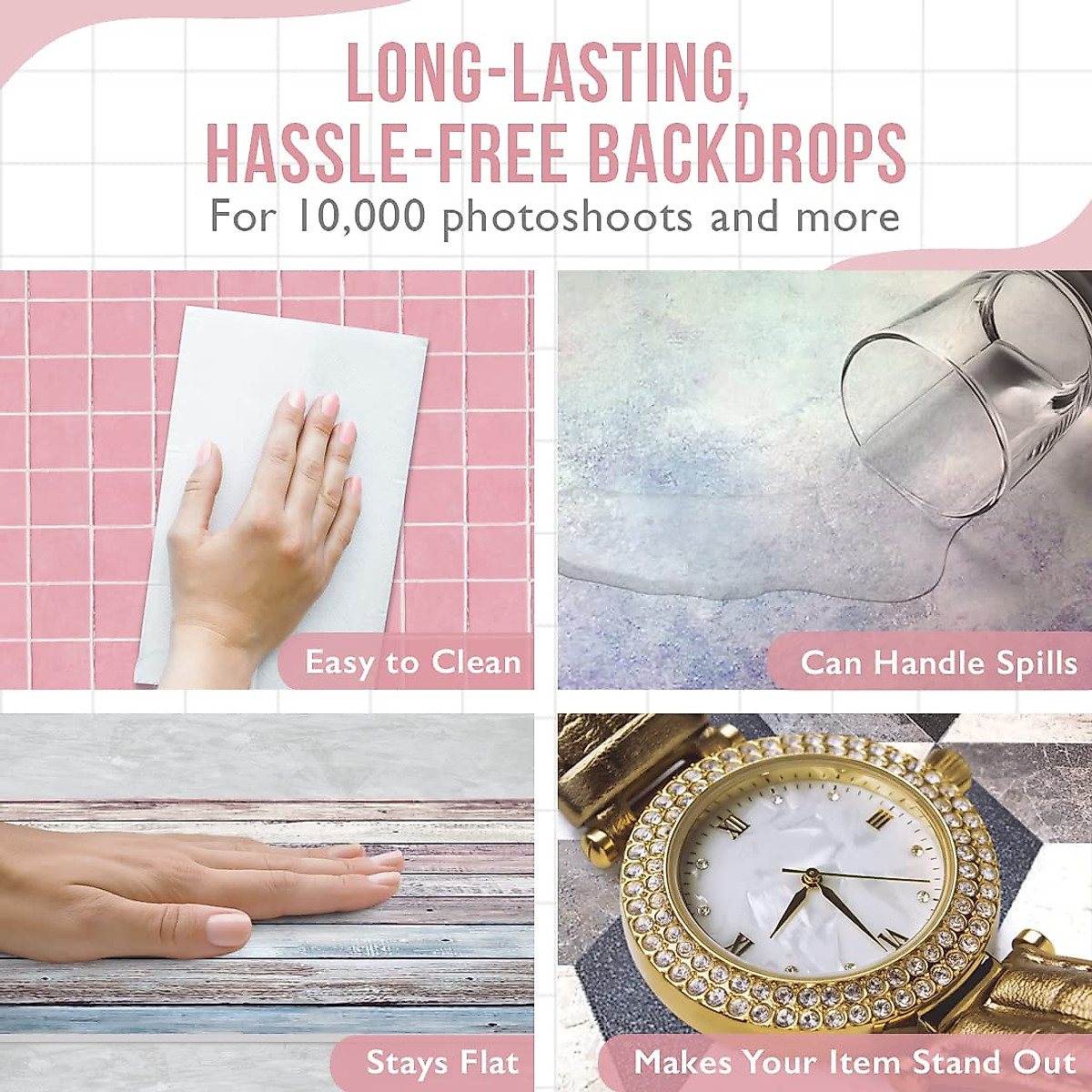 Magipea Photo Backdrop Board - 7 Designs Sand, Terrazzo, Bricks, Rhyolite, Stone Wall, Painting - Flat Lay Backgrounds for Jewelry or Food Product - Replica Surfaces 13x13in - Instagram Pics Anywhere