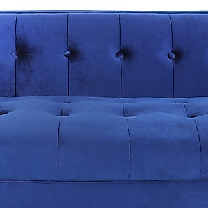 wirrytor Mid-Century Velvet Chesterfield Sofa Couch, Modern LoveSeats Sofa Furniture, Upholstered Button Tufted Couch with 2 Bolster Pillows for Living Room Apartment (Blue)
