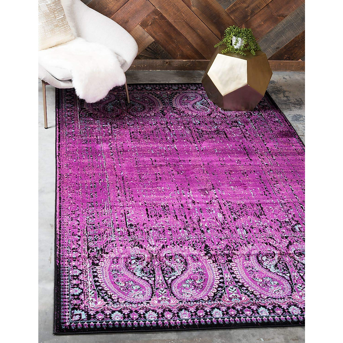Unique Loom Imperial Collection Paisley, Distressed, Border, Vintage, Modern, Abstract Area Rug, 7 x 10 ft, Lilac/Black
