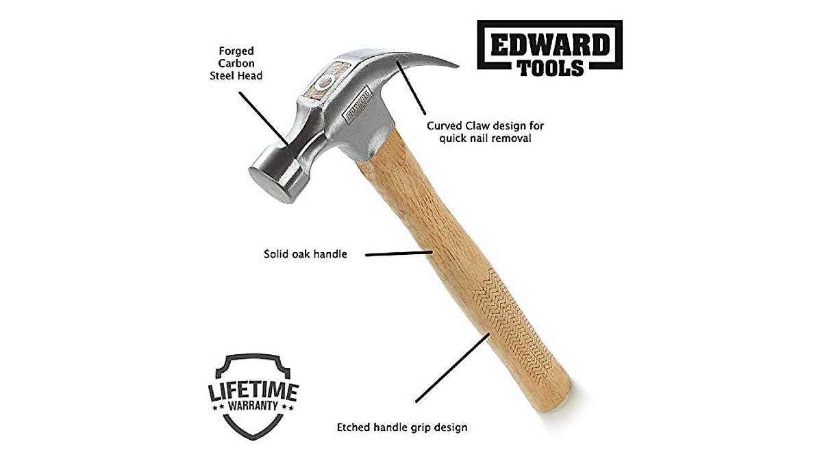 Edward Tools 16 oz Oak Claw Hammer - Heavy Duty All Purpose Tool