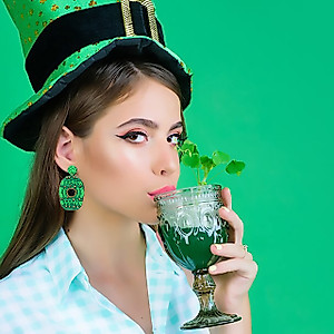 St Patrick's Day Earrings for Women Beaded Green Luck Dangle Earrings Handmade Barrel Seed Beads Drop Earrings St Patrick's Day Jewelry Gifts Barrel