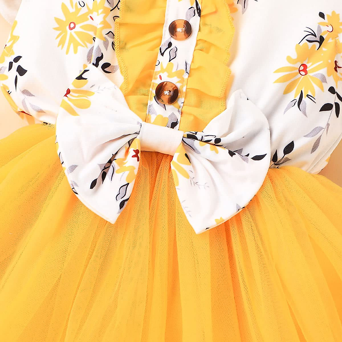 Onththr Toddler Baby Girls Tutu Dress Ruffle Sleeveless Splicing Floral Princess Dresses Summer Clothes Outfits (2T, Yellow)