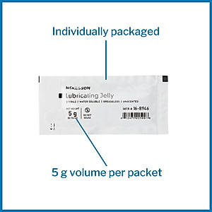 McKesson Lubricating Jelly - Water Based Non-Sticky, Non-Greasy Lubricant Gel - Sterile, Water Soluble, Medical Grade - Individual Packets, 5 g, 144 Count, 1 Pack
